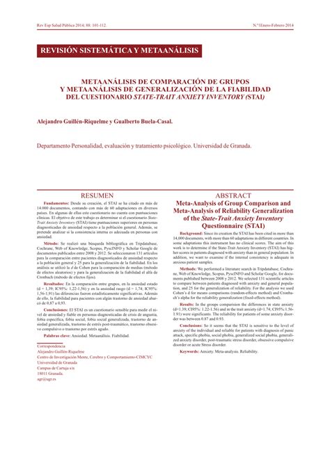 Pdf Meta Analysis Of Group Comparison And Meta Analysis Of Reliability Generalization Of The