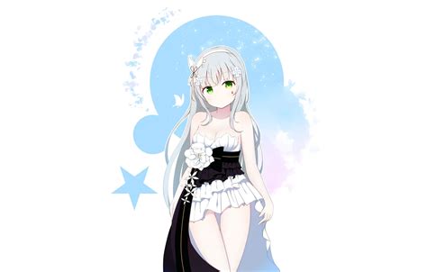 Wallpaper Girl Sexy Cleavage Long Hair Dress Boobs Anime