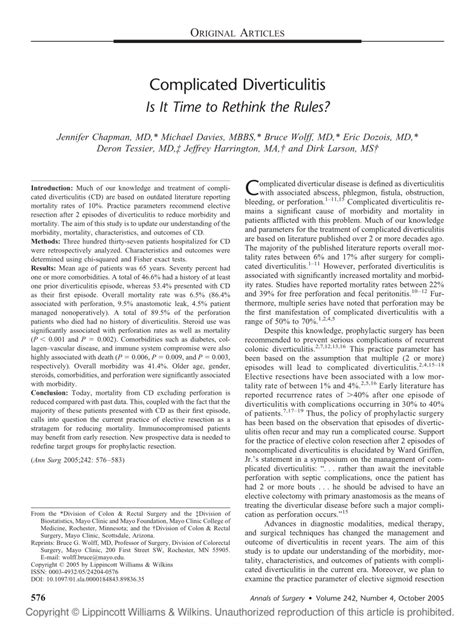Pdf Complicated Diverticulitis Is It Time To Rethink The Rules