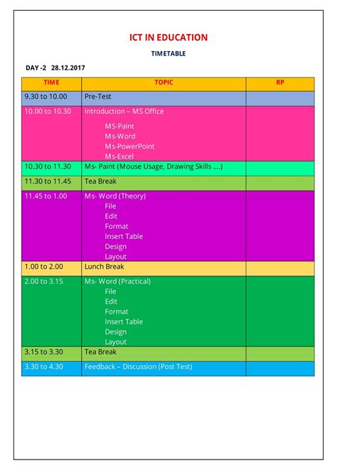 Ict 4 Days Training Time Table And Schedule ~ Padasalai Net No 1 Educational Website