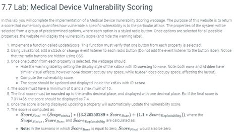Lab Medical Device Vulnerability Scoring In This Chegg