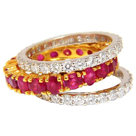Stackable Ruby Diamonds Eternity Ring 14kt Natural Vivid Reds Stacking