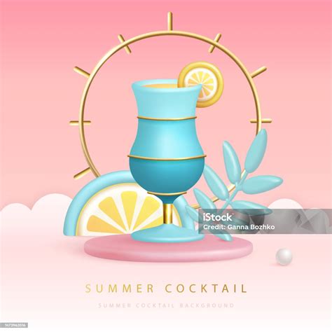 3d 플라스틱 칵테일 열대 과일 및 열대 잎이 있는 여름 칵테일 파티 포스터 벡터 그림 0명에 대한 스톡 벡터 아트 및 기타 이미지 0명 3차원 형태 강단 Istock