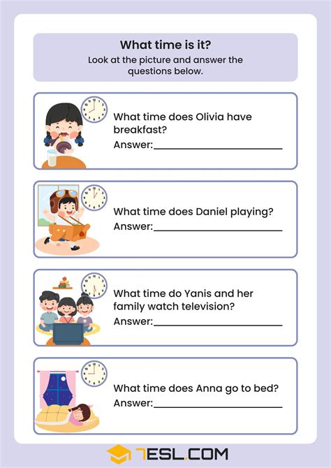 Time Worksheets For Learning To Tell Time • 7esl