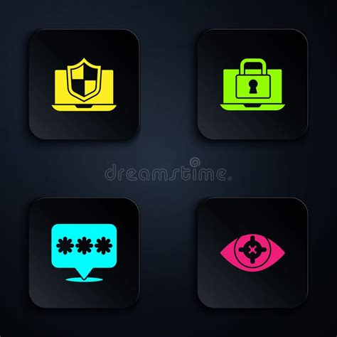 Set Eye Scan Laptop Protected With Shield Password Protection And And Lock Black Square