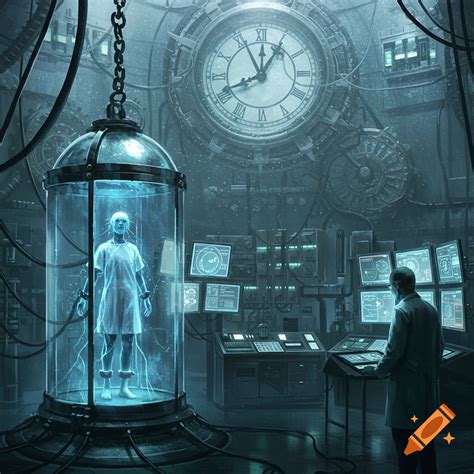 A Person In A Glowing Glass Chamber Is Connected By Wires In A Dark