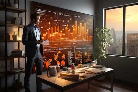 Premium Ai Image Businessman Analyzes Profitability Of Working Companies With Digital