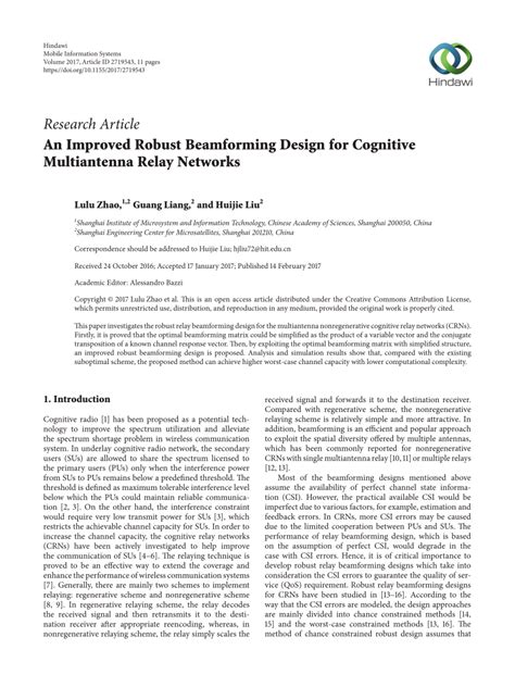 pdf an improved robust beamforming design for cognitive multiantenna