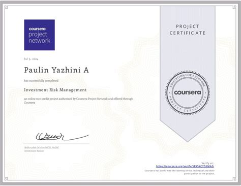 Completed Investment Risk Management Course Paulin Yazhini Posted On