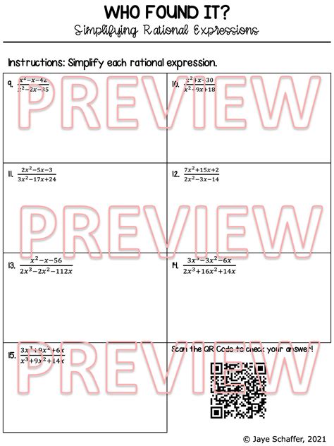 Simplifying Rational Expressions Worksheet