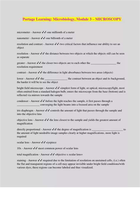 Portage Learning Microbiology Module 3 Microscopy Portage