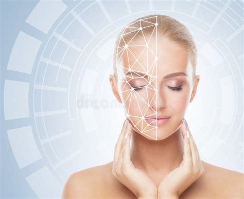 Portrait Of Attractive Woman With A Scnanning Grid On Her Face Face Id