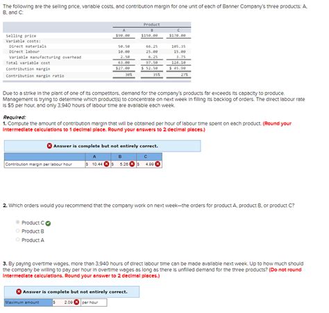 Solved The Following Are The Selling Price Variable Costs