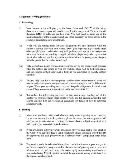 Assignment Writing Guidelines Pdf Citation Argument