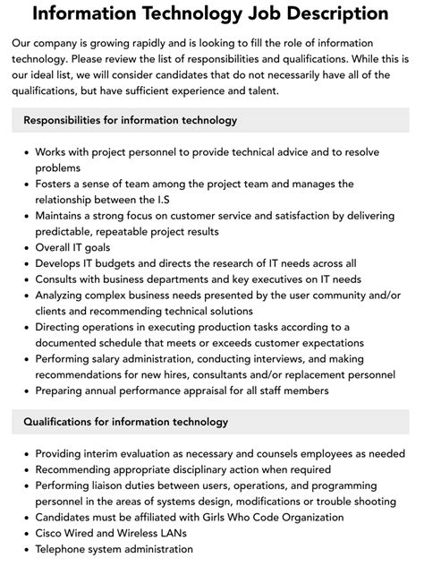 Information Technology Job Description Velvet Jobs