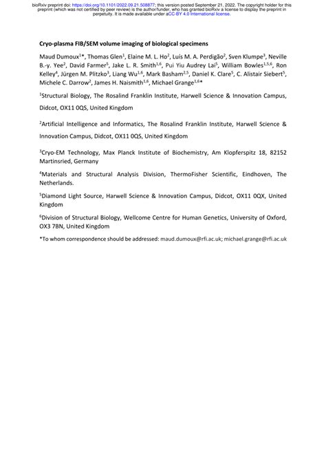 Pdf Cryo Plasma Fibsem Volume Imaging Of Biological Specimens