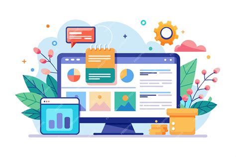 Illustration Of A Desktop Computer Displaying A Website Dashboard With