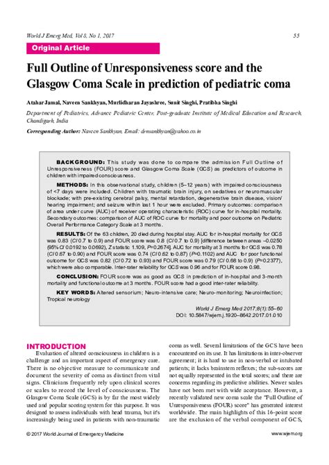 Pdf Full Outline Of Unresponsiveness Score And The Glasgow Coma Scale In Prediction Of