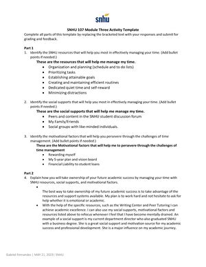 SNHU Module Three Activity Part Identify The SNHU Resources That Will Help You Most In