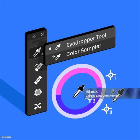 도구 패널 래스터 그래픽 편집기의 스포이드 도구 컬러 샘플러 아이소메트릭 3d 벡터 그림 건강관리와 의술에 대한 스톡 벡터 아트