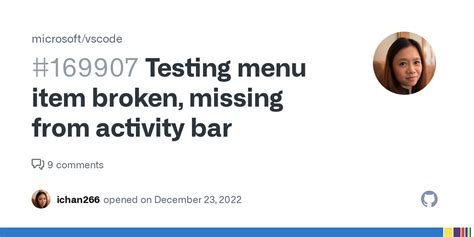 Testing Menu Item Broken Missing From Activity Bar · Issue 169907