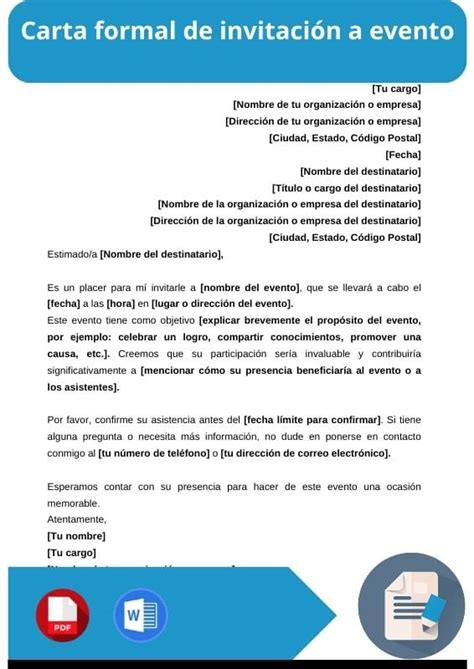 Carta De Invitación Formal 【 Word Pdf
