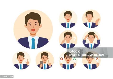 비즈니스맨 만화 캐릭터 헤드 컬렉션 세트 사람들은 프로필 아바타와 아이콘에 직면합니다 웃는 남자의 이미지를 클로즈업하십시오 20 29세에 대한 스톡 벡터 아트 및 기타