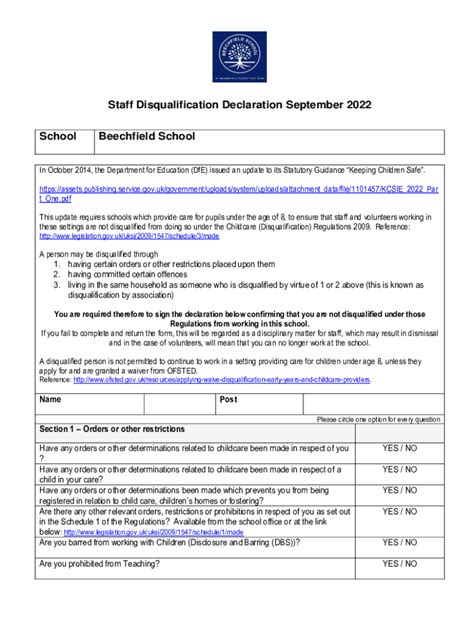 Fillable Online Staff Disqualification Declaration Form Teach In Herts Fax Email Print Pdffiller