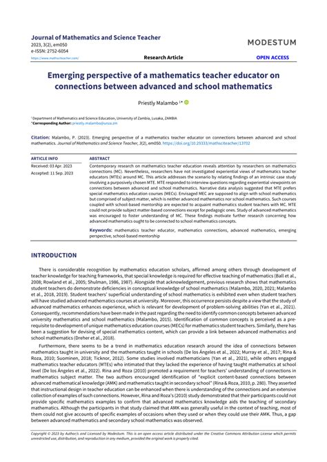 Pdf Emerging Perspective Of A Mathematics Teacher Educator On Connections Between Advanced And