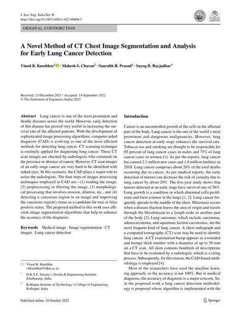 Pdf A Novel Method Of Ct Chest Image Segmentation And Analysis For Early Lung Cancer Detection