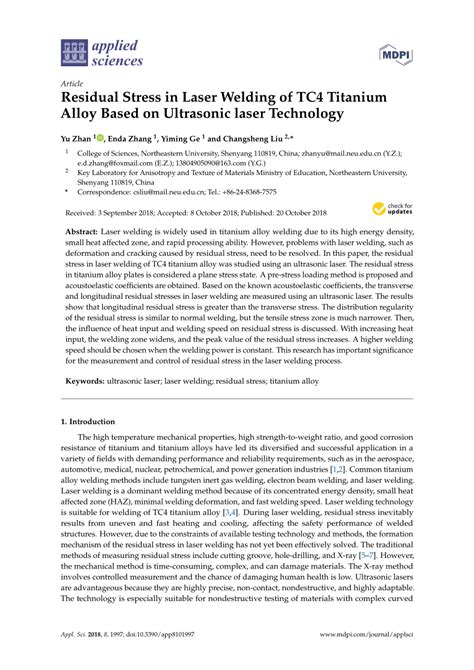 Pdf Residual Stress In Laser Welding Of Tc4 Titanium Alloy Based On
