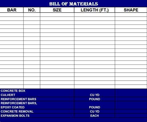 Bill Of Material Templates BOM Free Report Templates