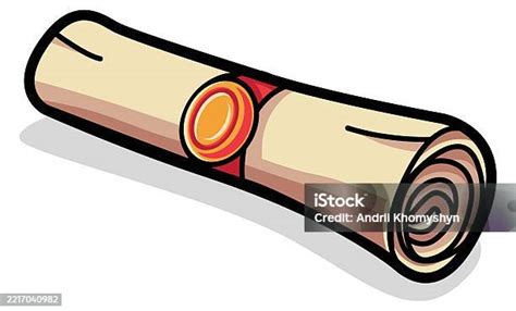 빨간 리본과 금색 인장으로 묶인 만화 두루마리 졸업 성취 메시지 기록 초대 또는 미스터리를 나타냅니다 창의적인 프로젝트에 적합합니다 0명에 대한 스톡 벡터 아트 및 기타