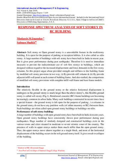 pdf response spectrum analysis of soft storey in rc building