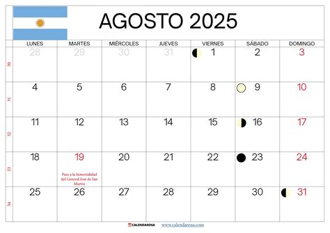 Calendario Agosto 2025 Argentina