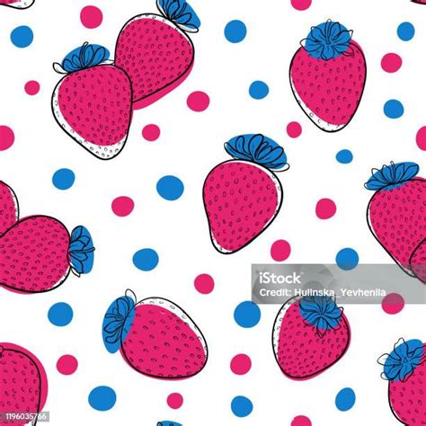 아름 다운 원활한 패턴 만화 흑백 개요 딸기 핑크와 블루 점 디자인 휴일 인사말 카드 및 계절 여름 휴가 해변 파티 관광 및