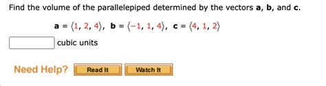 Solved Find The Volume Of The Parallelepiped Determined By