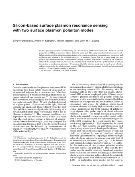 Pdf Silicon Based Surface Plasmon Resonance Sensing With Two Surface Plasmon Polariton Modes