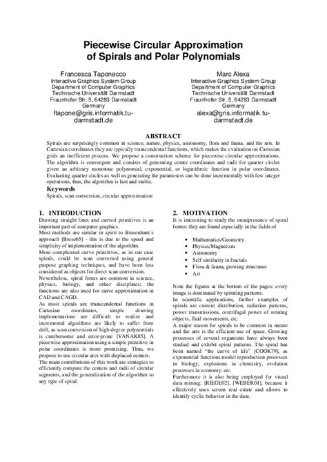 Pdf Efficient Piecewise Circular Approximation For Spirals