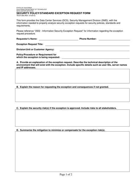 Security Exception Request Form Template At Templatecom