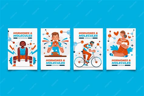 Premium Vector Hormones And Molecules Flat Cartoon Card Set