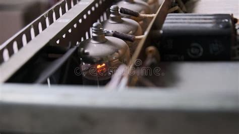 Radio Tubes Glowing Inside A Homemade Sound Amplifier Stock Footage