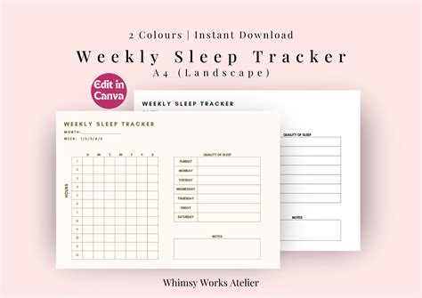 Weekly Sleep Tracker Editable Template Canva Template Minimalistic And Simple Digital