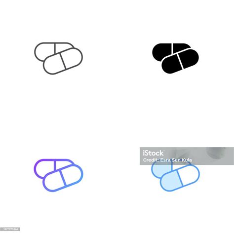 캡슐 아이콘 디자인 편집 가능한 스트로크와 4 가지 스타일 선 솔리드 플랫 라인 및 색상 그라데이션 라인 웹 페이지 모바일 앱