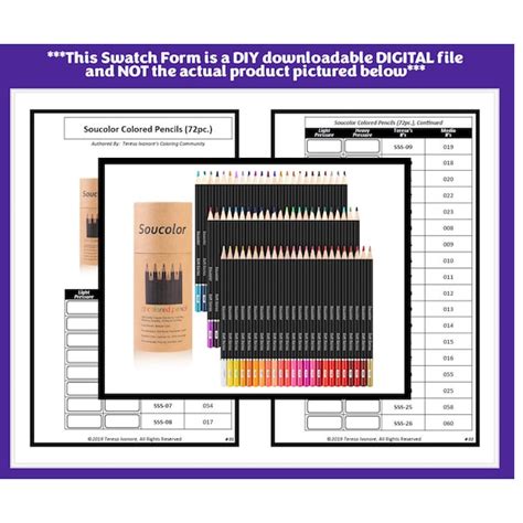 Color Chart For Soucolor Pencils Etsy