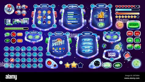 Cartoon Galaxy Space Game Interface Game Buttons Gui Elements Ui