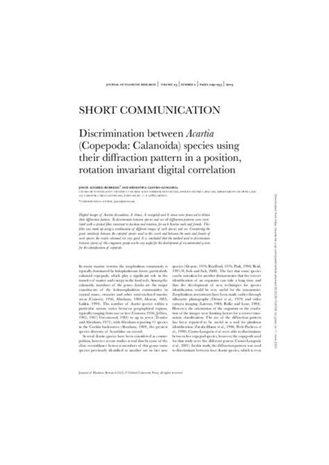 pdf discrimination between acartia copepoda calanoida species