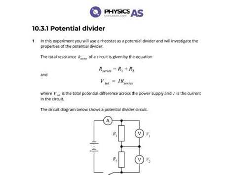 As Physics 9702 Practical 1031 Potential Divider Teaching Resources