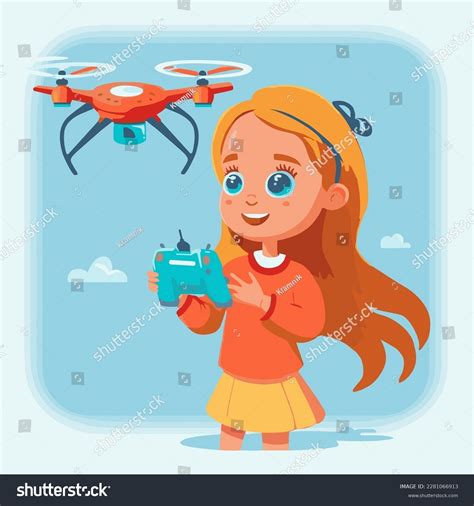 Girl Controlling Drone Remote Vector Illustration Stock Vector Royalty Free 2281066913