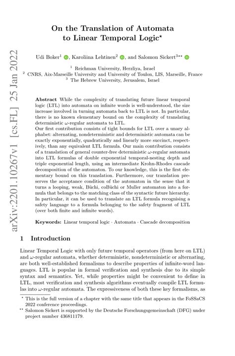 Pdf On The Translation Of Automata To Linear Temporal Logic